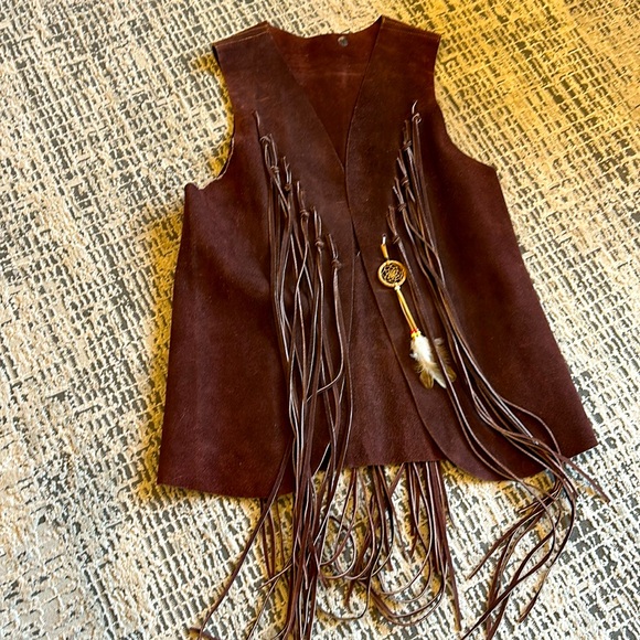 Other | Vintage Chocolate Brown Fringe Vest American Indian Motif ...